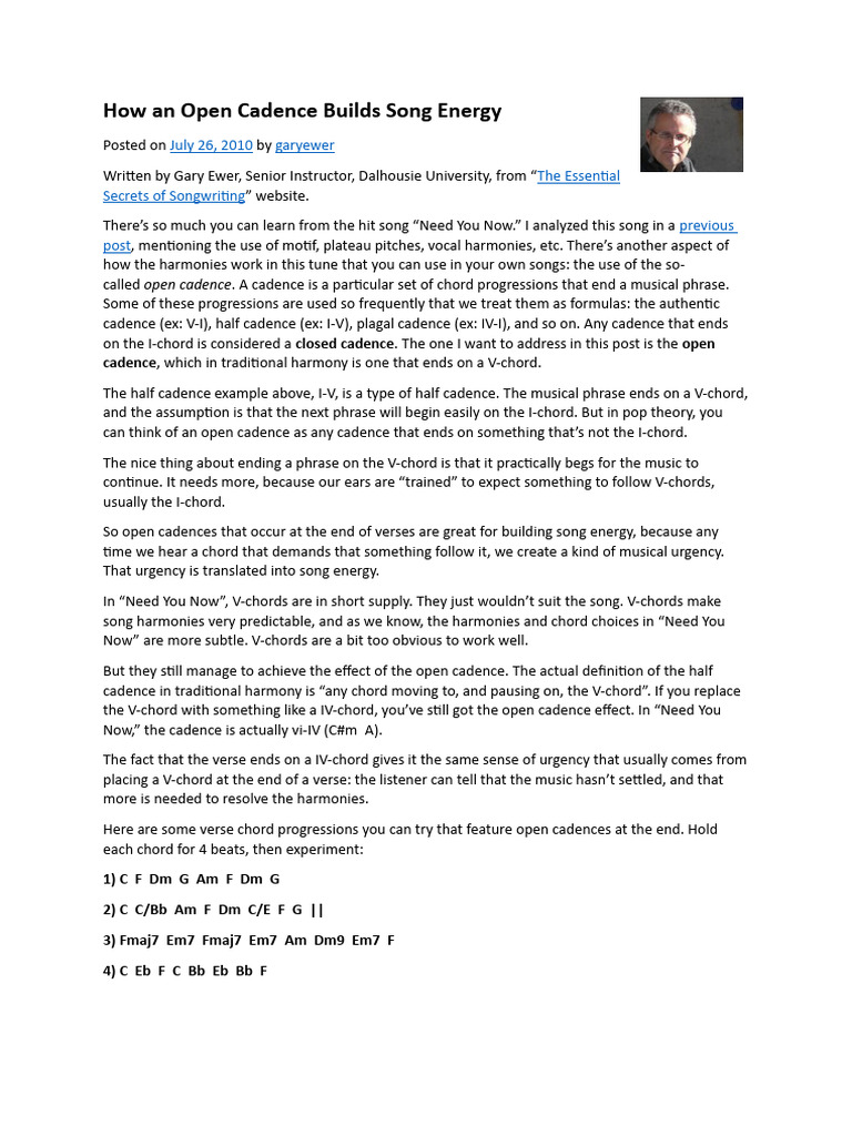 Songwriting: Boost Energy with Cadence | PDF | Song Structure | Harmony