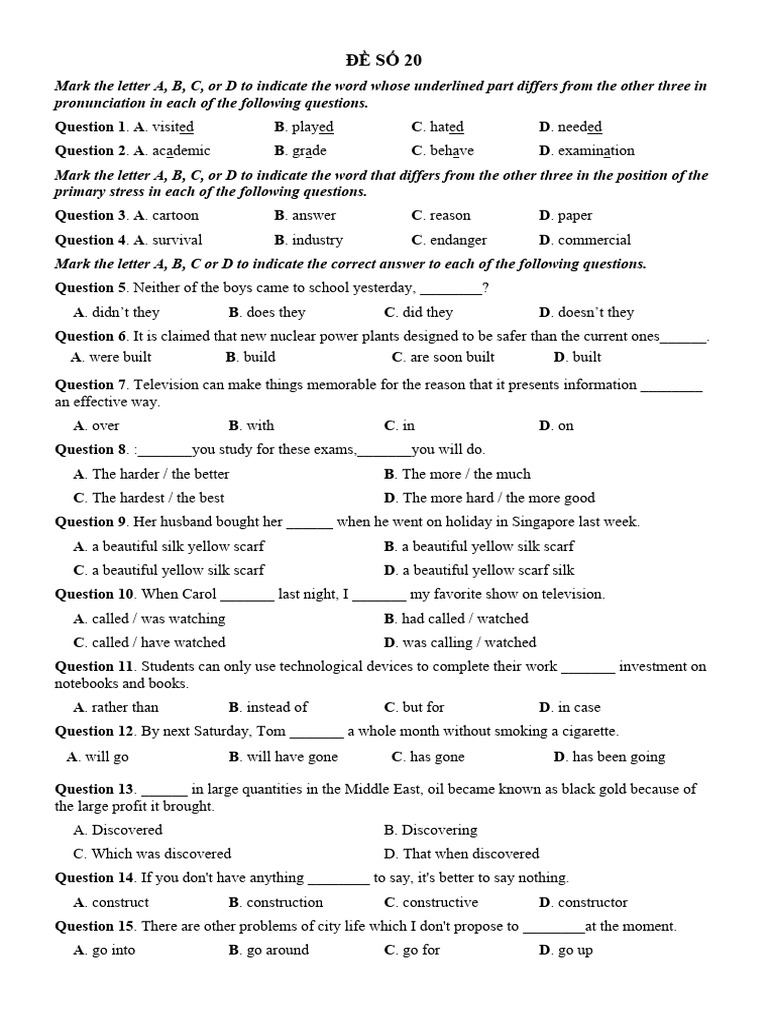 English Pronunciation and Grammar Test | PDF | Coral Reef | Coral