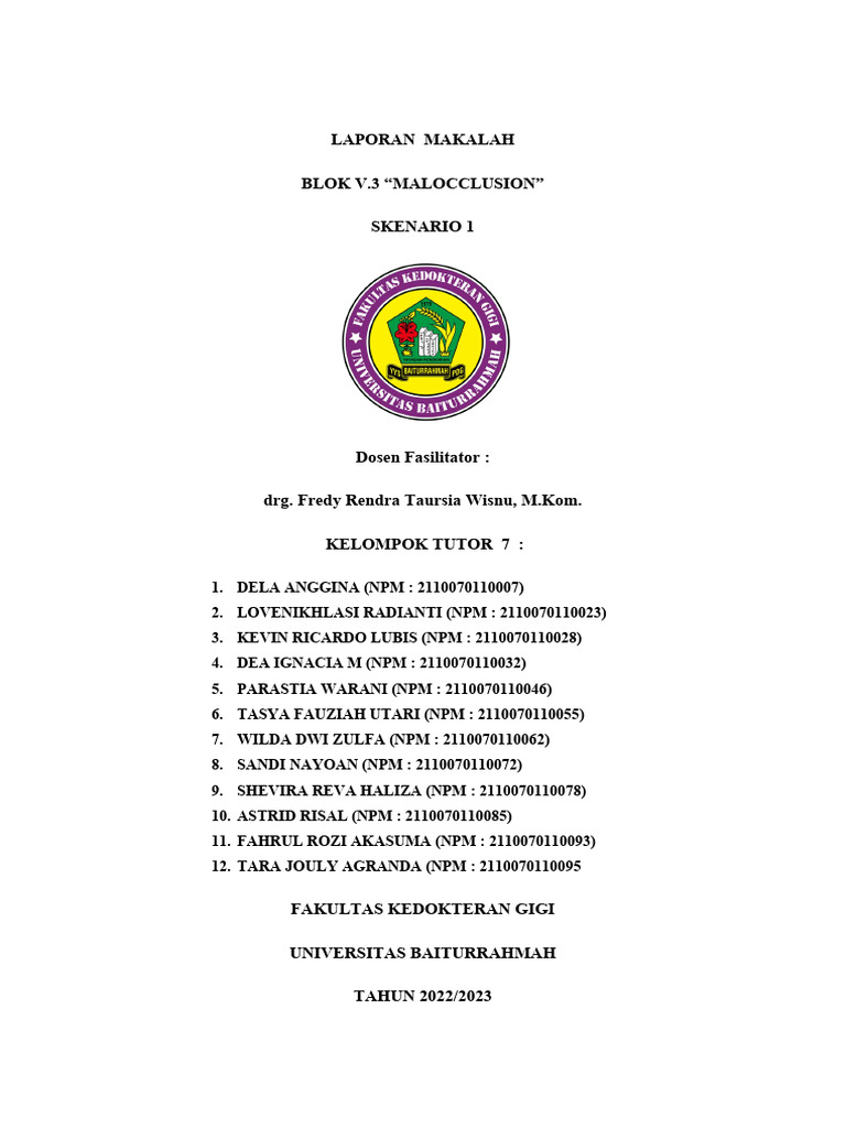 Makalah Tutorial 7 SK 1 Blok Maloklusi 17 | PDF | Pengembangan Diri ...