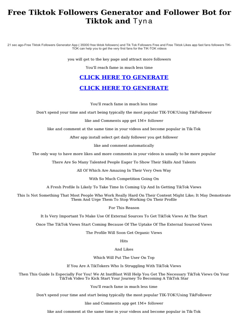 Free Tiktok Followers Generator and Follower Bot For Tiktok and Tyna ...