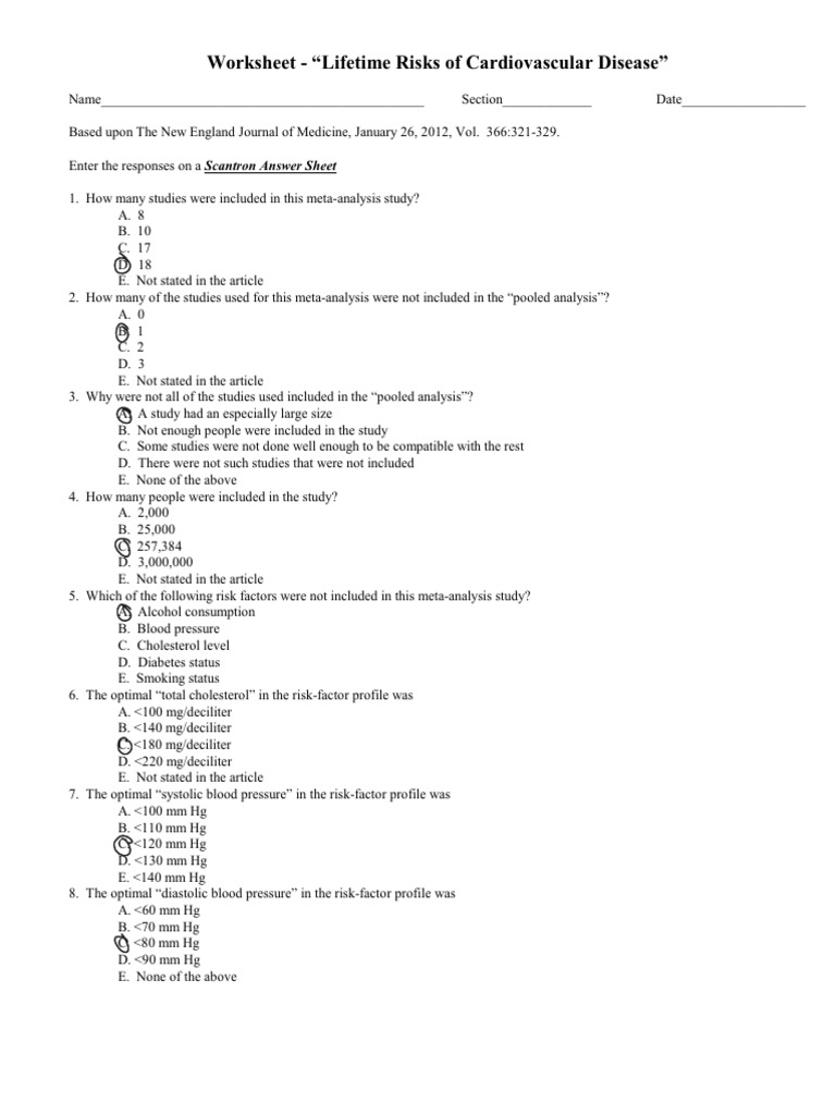 Worksheet 3 CV Disease Risks | PDF | Cardiovascular Diseases | Diseases ...