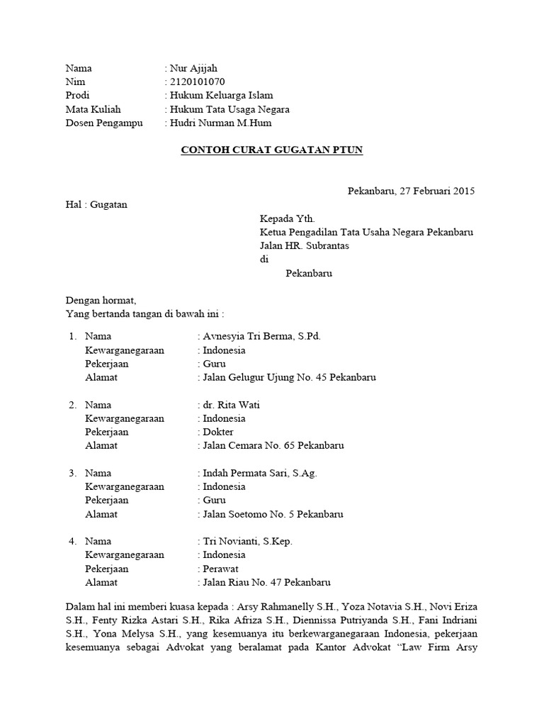 Contoh Surat Gugatan Ptun | PDF