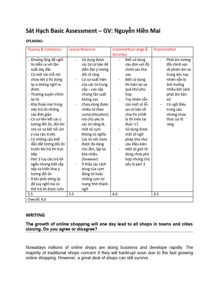 Sát H CH Basic Assessment | PDF