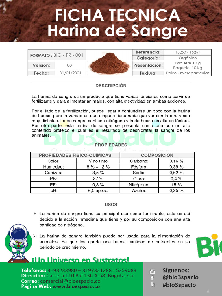 Ficha Tecnica Harina de Sangre | PDF | Fertilizante | Química