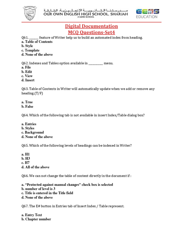 Digital Documentation - MCQ Questions - Set4 | PDF | Hyperlink | Computing