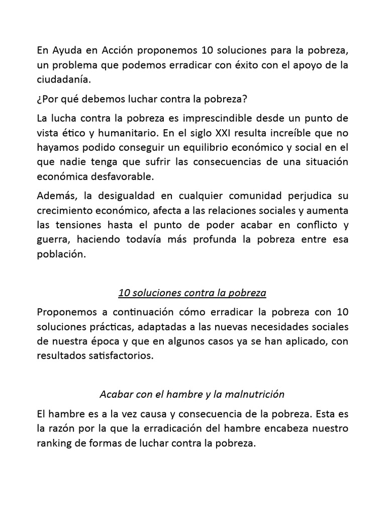 10 Soluciones para Erradicar la Pobreza | PDF | Pobreza | Pobreza e ...