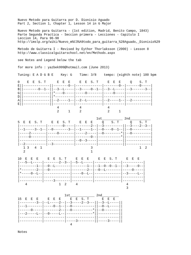 Aguado Nuevo Metodo para Guitarra p2 s1 c1 l14 | PDF | Rhythm And Meter | Celtic Musical Instruments