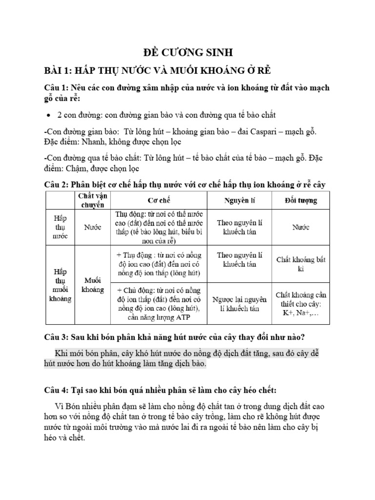 Đề Cương Sinh | PDF