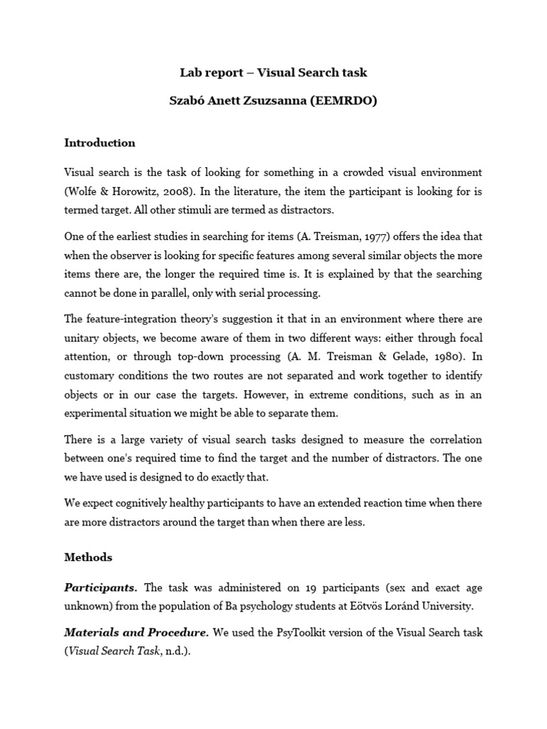 Visual Search Task | PDF | Subjective Experience | Neuropsychological ...