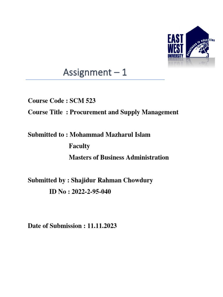 Assignment 01 | PDF | Procurement | Supply Chain Assignment 01 | PDF | Procurement | Supply Chain