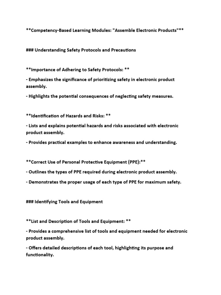 LO1 Information sheet Assemble Electronic Products | PDF | Risk | Safety