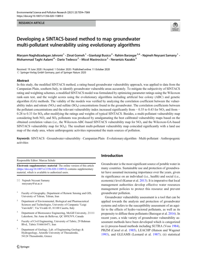 Developing A SINTACS-based Method To Map Groundwater Multi-Pollutant Vulnerability Using ...