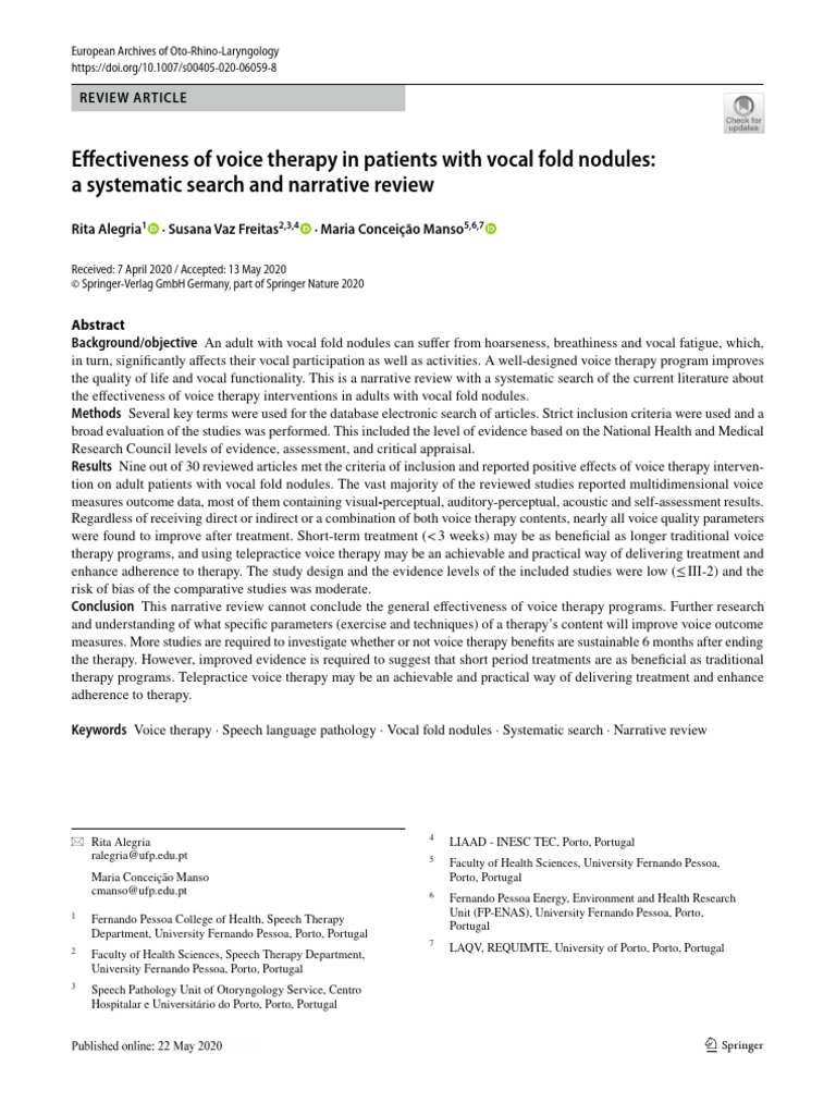 Effectiveness of Voice Therapy in Patients With Vocal Fold Nodules - A ...
