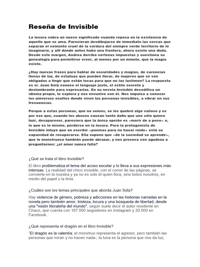 RESUEMN LIBRO Invisible | PDF | Las emociones | Imaginación