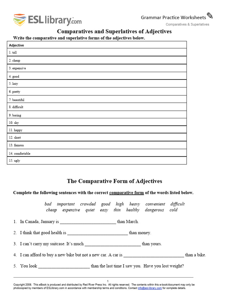 Comparatives Superlatives Worksheet | PDF | Adverb | Adjective