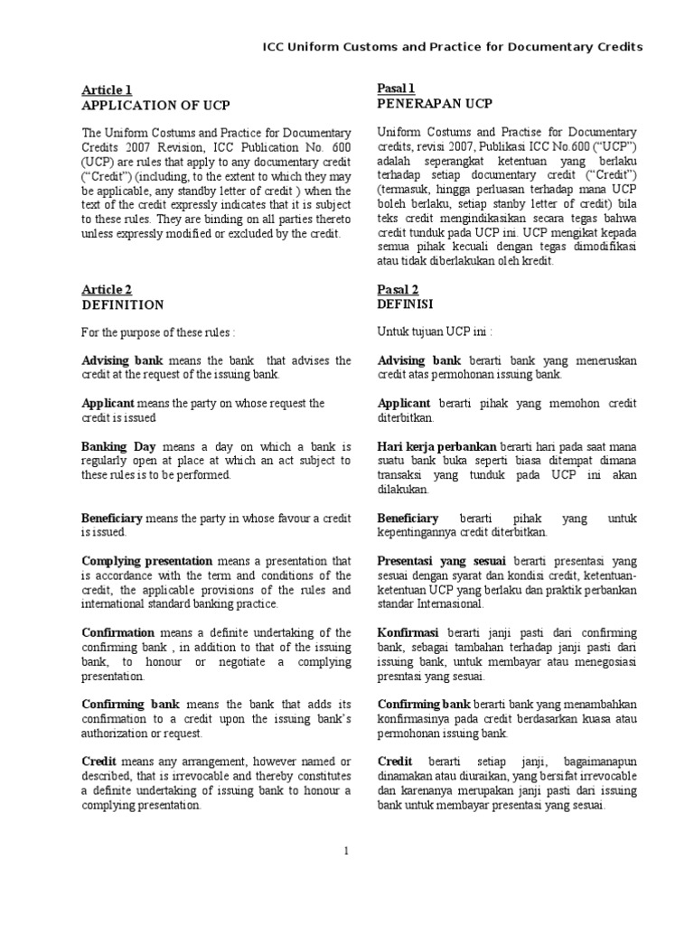 UCP 600 (Bilingual Version) | PDF | Letter Of Credit | Reference