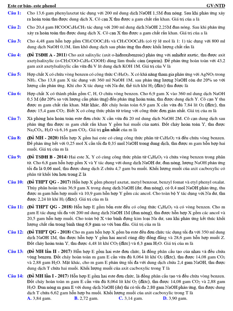 HS Este phenol HSG cơ bản b1 | PDF