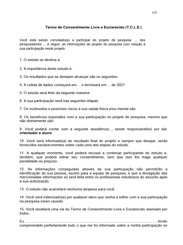 Modelo TCLE - 2021 | PDF