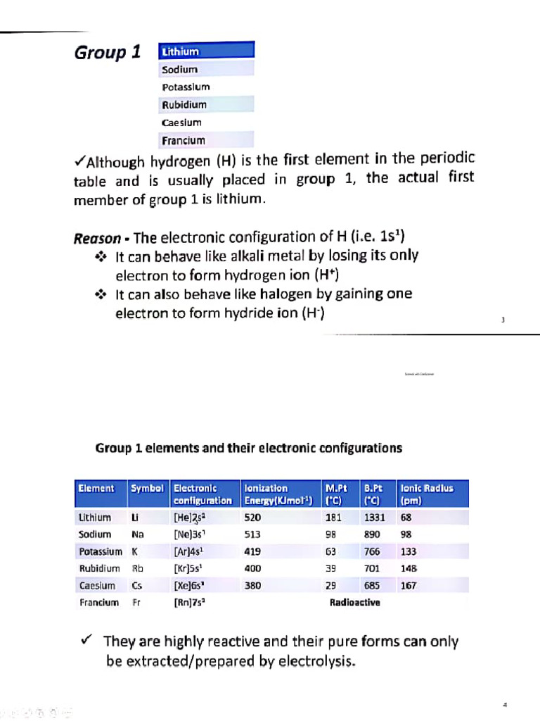 CHM 121 Note On S Block Elements | PDF