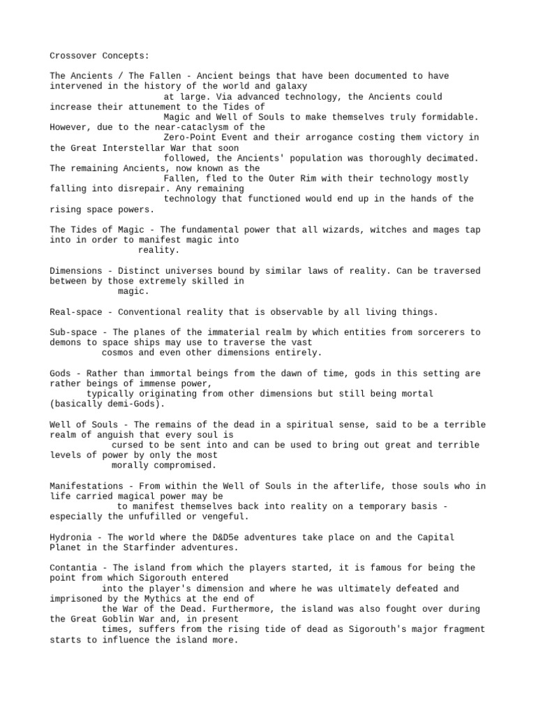 Core Concepts For My D&D5e and SF2e Setting | PDF | Soul