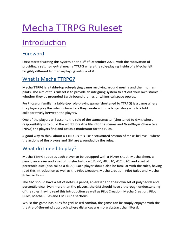 Mecha TTRPG Ruleset | PDF | Tabletop Role Playing Game | Entertainment