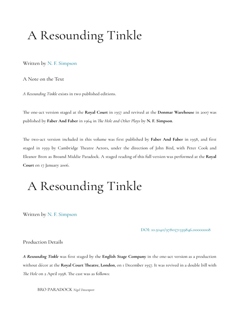 A Resounding Tinkle: A Play by N.F. Simpson | PDF