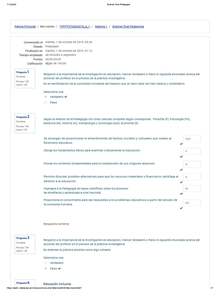 1 Examen Final Pedagogía Pdf Aprendizaje Pedagogía