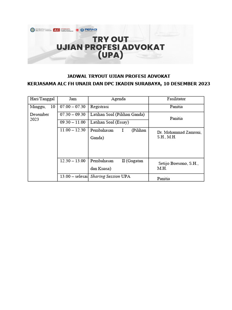 Jadwal Tryout Ujian Advokat 2023 | PDF