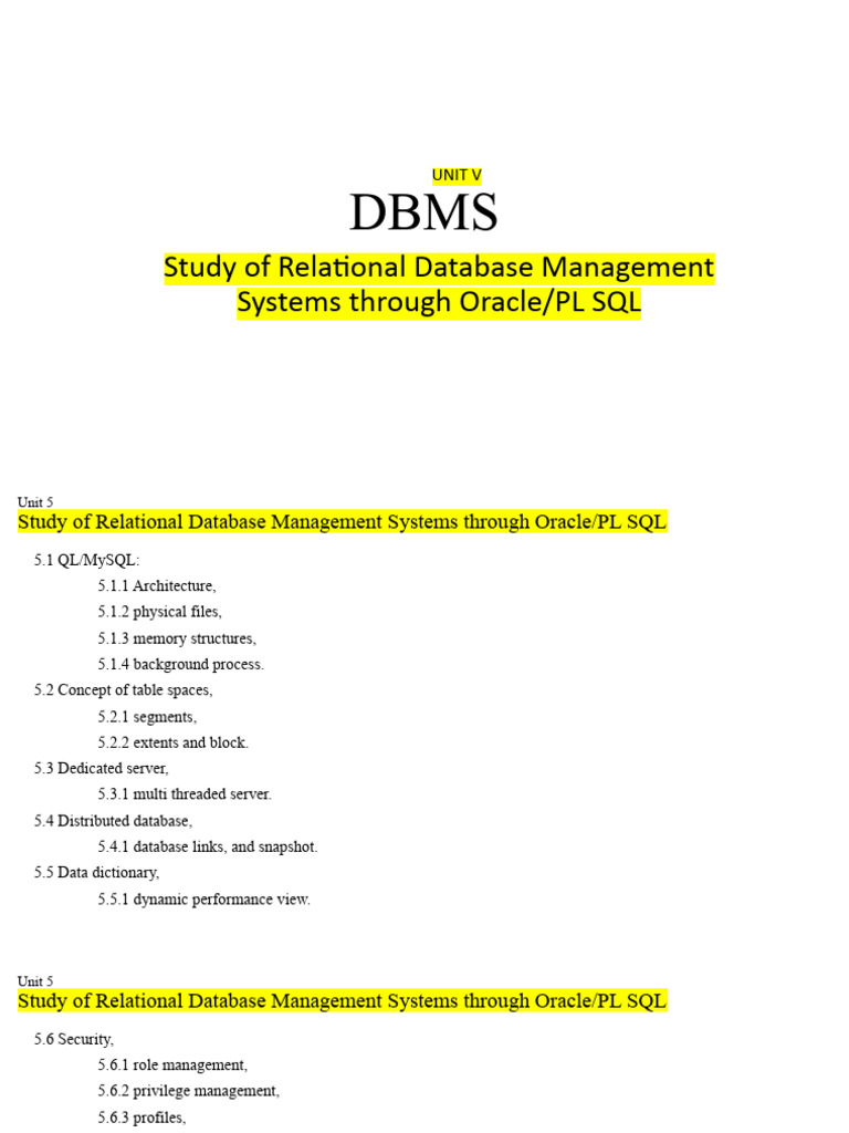 Study of Relational Database Management Systems Through OraclePL SQL | PDF | Pl/Sql | Databases