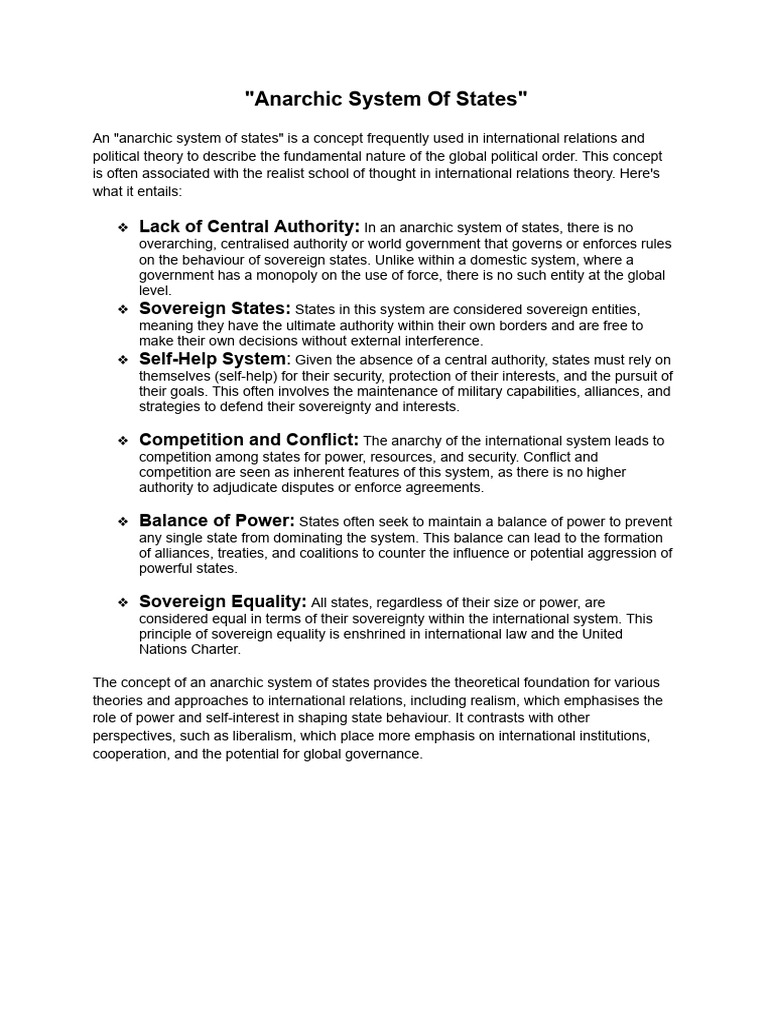 Anarchic System of States | PDF | State (Polity) | International Relations