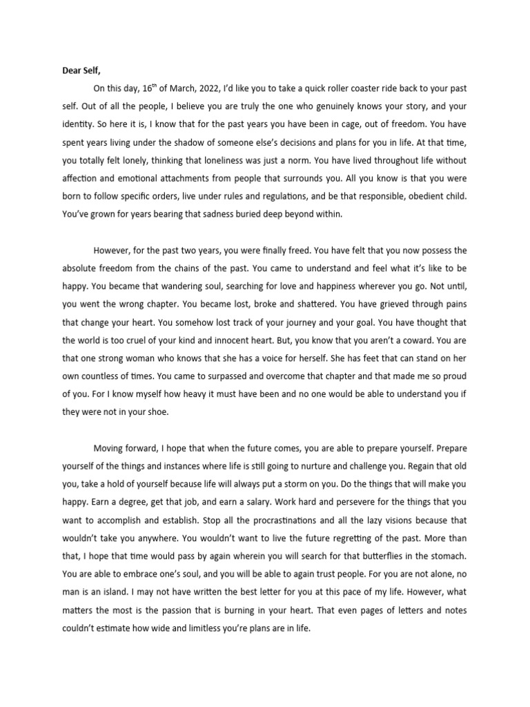 A Letter To Your Past and Future Self | PDF | Psychology