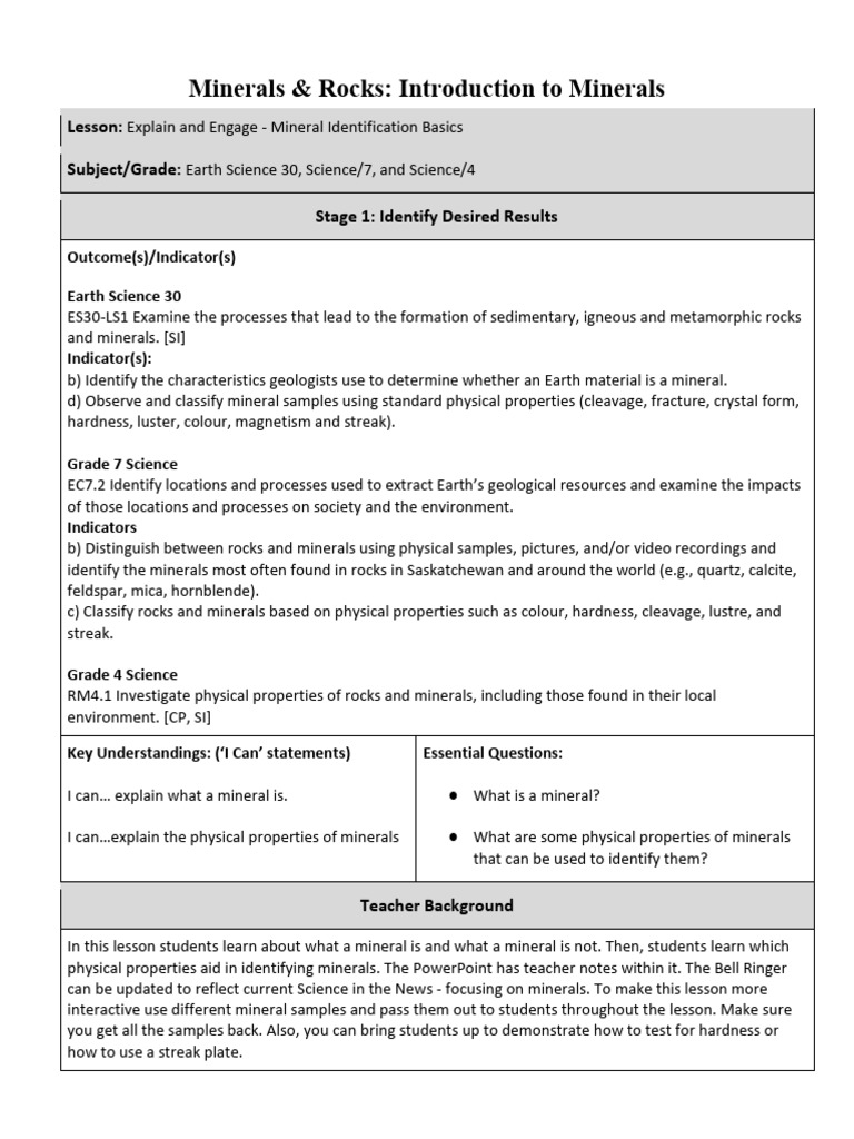 Intro To Minerals Lesson | PDF | Minerals | Rock (Geology)