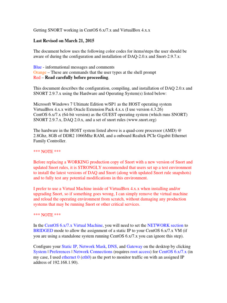 Snort Centos6x 7x Rev1 | PDF | User (Computing) | Software