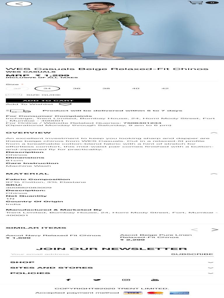 Shop WES Casuals Beige Relaxed-Fit Chinos Online | PDF
