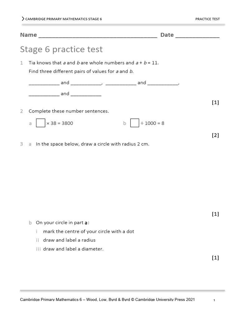Grade 6 Cambridge Maths Practice Test | PDF | Elementary Geometry ...