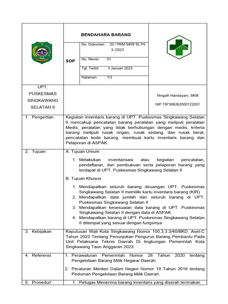 Sop Bendahara Barang | PDF