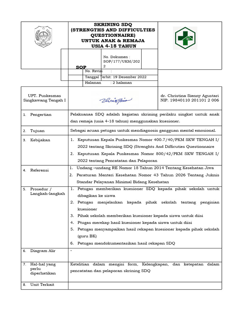 Skrining SDQ untuk Anak dan Remaja | PDF