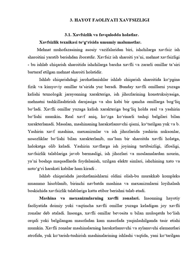 Hayot Faoliyati Xavfsizligi | PDF