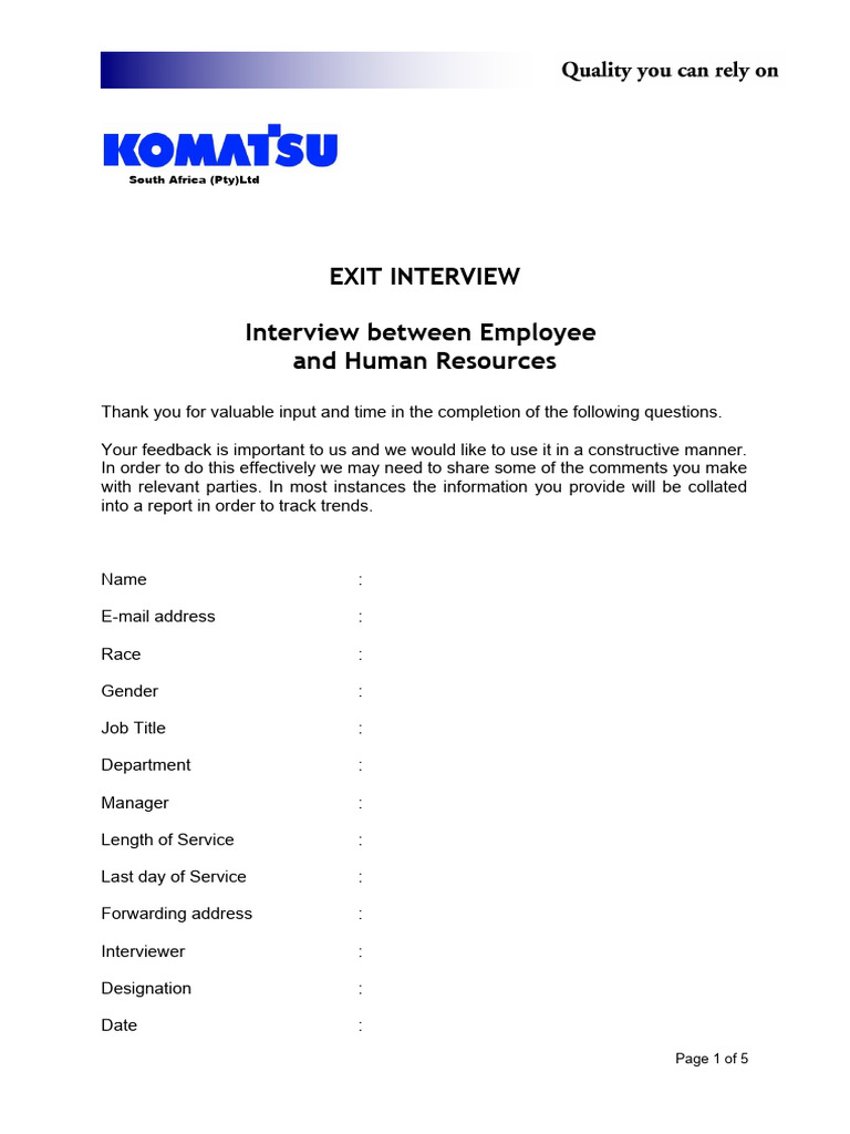 Exit Interview Feedback Form | PDF | Organizational Behavior