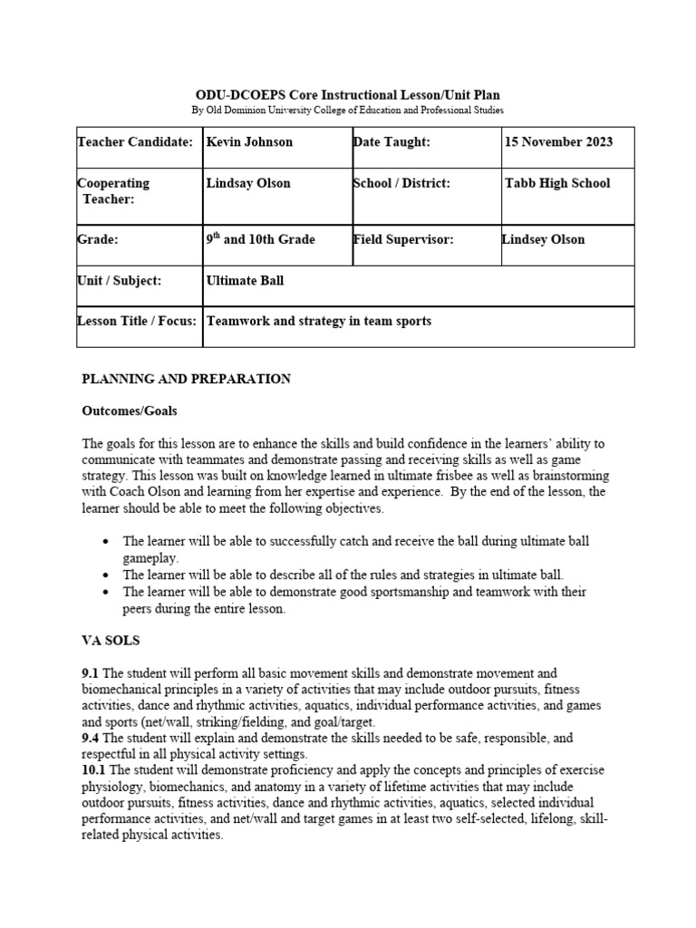 Ultimate Ball Lesson Plan by Kevin Johnson | PDF