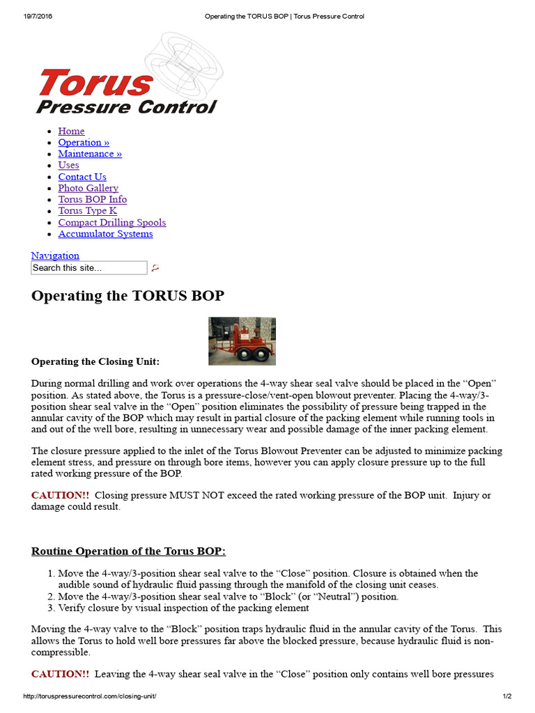 Operating The TORUS BOP - Torus Pressure Control | PDF | Gas Technologies | Chemical Engineering