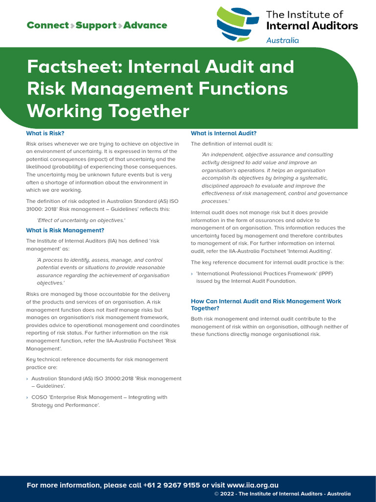 Factsheet Internal Audit and Risk Management Functions Working Together | PDF | Internal Audit ...