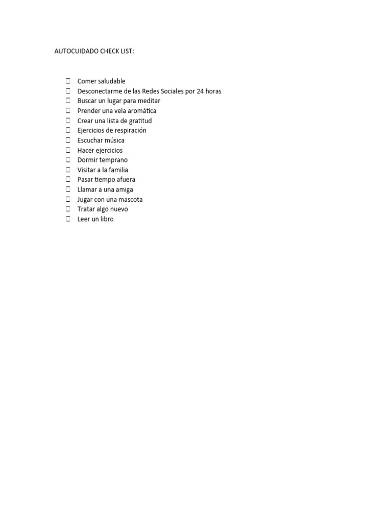Autocuidado Check List | PDF
