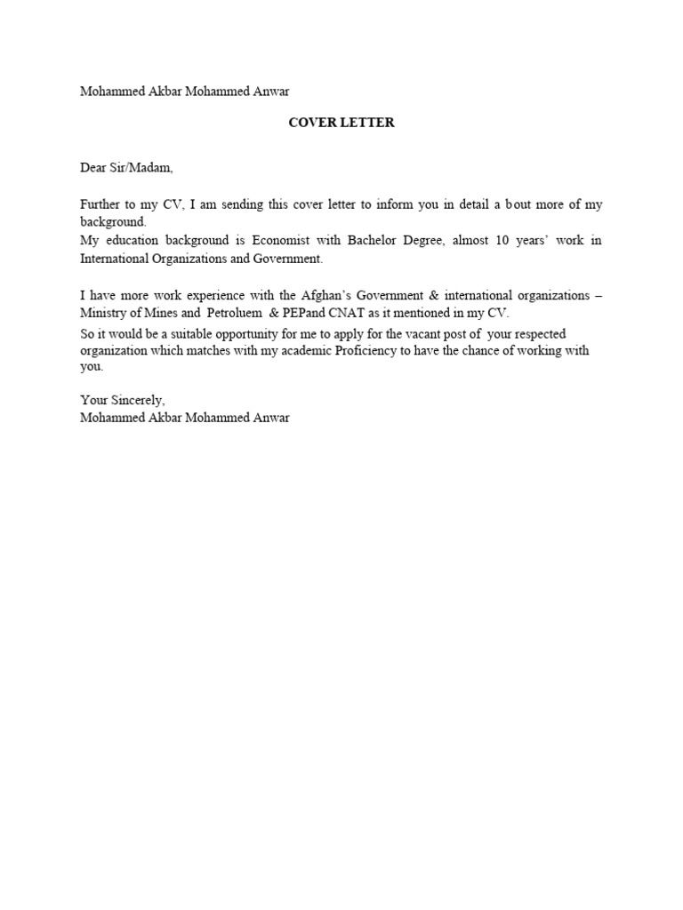 Mohammad Akbar Cover Letter3 | PDF