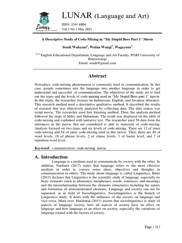 A Descriptive Study of Code-Mixing in "My Stupid Boss Part 1" Movie ...
