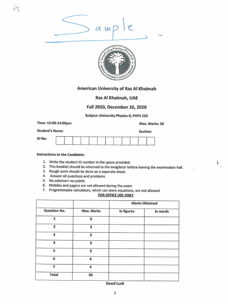 PHYS 220 Final - Sample4 (1) Omar Azklany | PDF