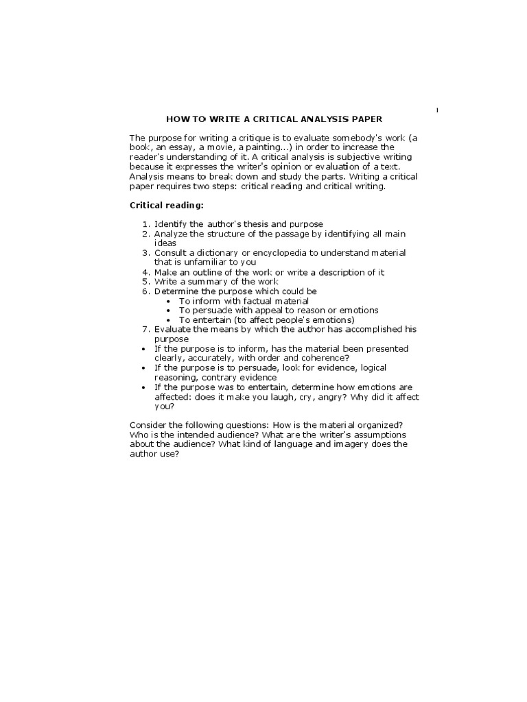 Critical Analysis Paper | PDF