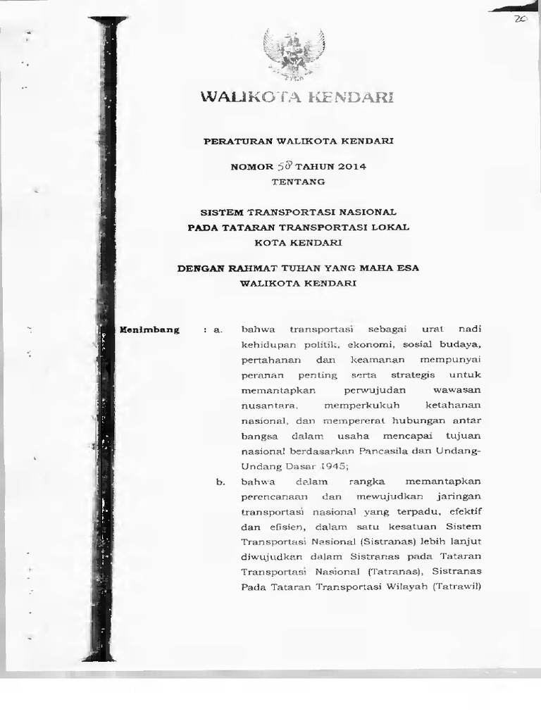 Perwali Kendari No.58 Tahun 2014 | PDF