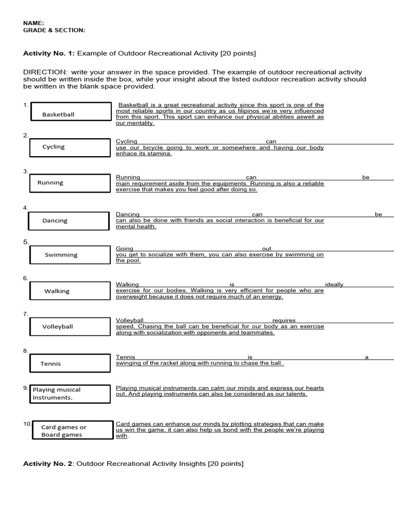 (FANLO) PE-4-LESSON-1-ACTIVITY-1-2-RECREATIONAL-ACTIVITY-PRELIM- | PDF | Sports | Swimming