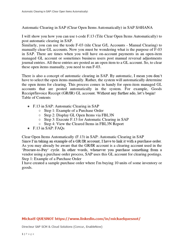 Automatic Clearing in SAP (Clear Open Items Automatically) | PDF | Version Control | Invoice
